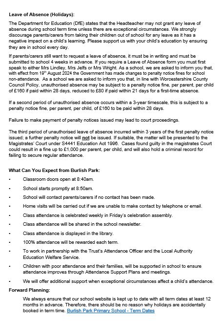 Burlish Park Primary School - Attendance